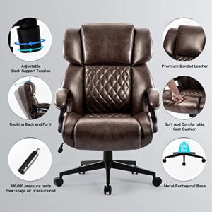 YI DANICA High Back Big & Tall 400lb Office Chair - Heavy Duty Metal Base, Adjustable Tilt Angle Large Bonded Leather Ergonomic Executive Desk Computer Swivel Chairs