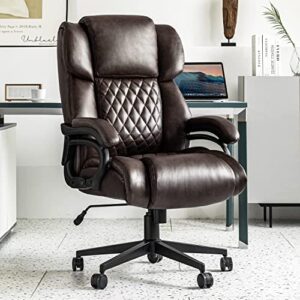 YI DANICA High Back Big & Tall 400lb Office Chair - Heavy Duty Metal Base, Adjustable Tilt Angle Large Bonded Leather Ergonomic Executive Desk Computer Swivel Chairs