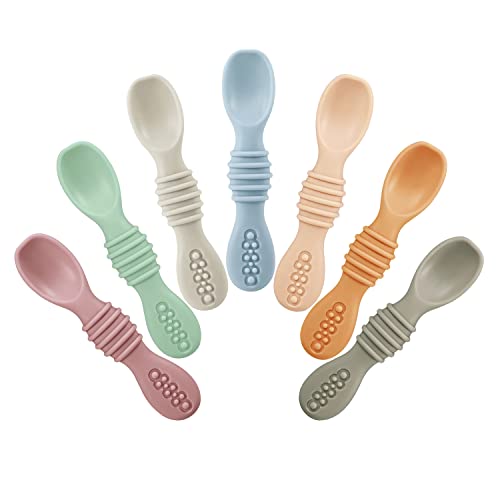 PandaEar 7 Pack Baby Led Weaning Spoons| Silicone Baby Spoons Self Feeding Utensils, Toddler Infant Feeding Spoon First Stage