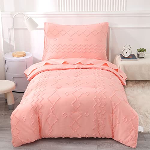 Wowelife 4 Pieces Toddler Bedding Set Tufted Pink, Upgraded Jacquard Tufts Lightweight Toddler Bed Set for Girls and Boys, Super Breathable and Comfortable for Toddlers(Pink)