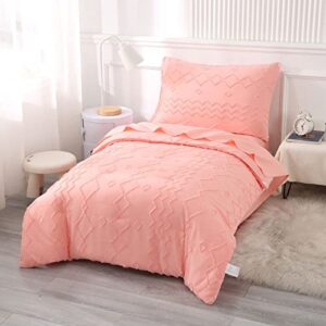 Wowelife 4 Pieces Toddler Bedding Set Tufted Pink, Upgraded Jacquard Tufts Lightweight Toddler Bed Set for Girls and Boys, Super Breathable and Comfortable for Toddlers(Pink)