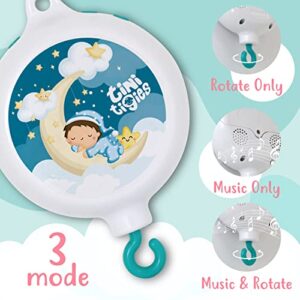 TINITIGIES Crib Mobile Motor - Baby Mobile Music Box with 3 Modes (Turn & Music, Turn Only, Music Only) Plays 12 Piano Lullabies (30 Min Auto Off) - Holder for DIY Clamp Mobile