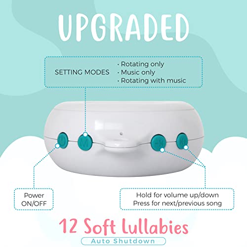 TINITIGIES Crib Mobile Motor - Baby Mobile Music Box with 3 Modes (Turn & Music, Turn Only, Music Only) Plays 12 Piano Lullabies (30 Min Auto Off) - Holder for DIY Clamp Mobile