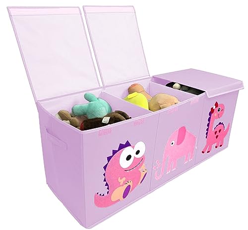 Ethiques Purple Collapsible Large toy chest, Sturdy Storage compartments with Lids. Kids Toy Box Chest Storage Organizer for Nursery Room, Playroom, Home Organization, 40.6X16.5X14.2 Inch (Cute Dinosaur). Large Toy box for girls . Toy box for boys