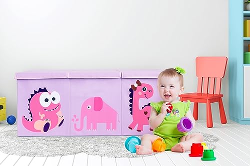 Ethiques Purple Collapsible Large toy chest, Sturdy Storage compartments with Lids. Kids Toy Box Chest Storage Organizer for Nursery Room, Playroom, Home Organization, 40.6X16.5X14.2 Inch (Cute Dinosaur). Large Toy box for girls . Toy box for boys