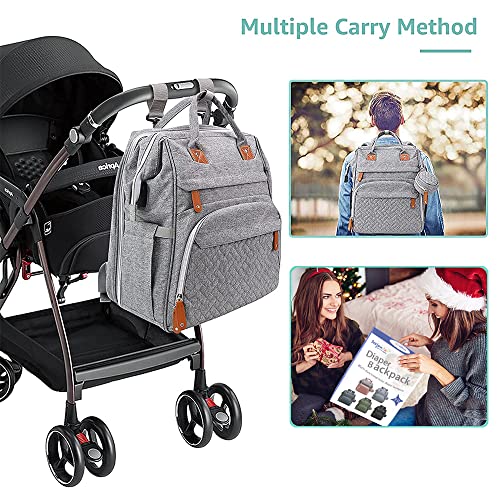 DERSTUEWE Diaper Bag Backpack，Baby Diaper Bags, Baby Shower Gifts, Multifunctional diaper backpack Large Capacity, (Heather Grey)