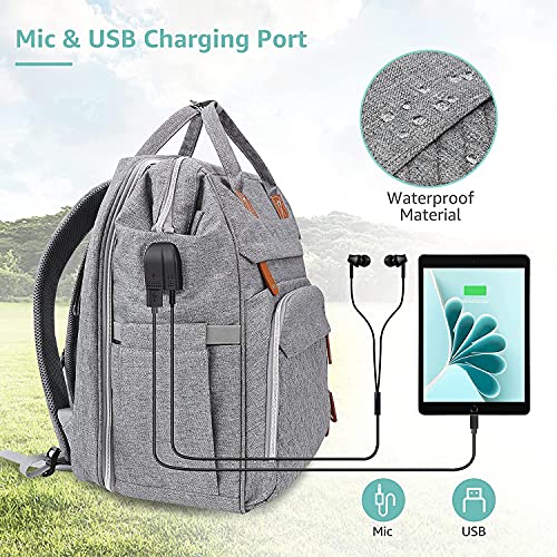 DERSTUEWE Diaper Bag Backpack，Baby Diaper Bags, Baby Shower Gifts, Multifunctional diaper backpack Large Capacity, (Heather Grey)