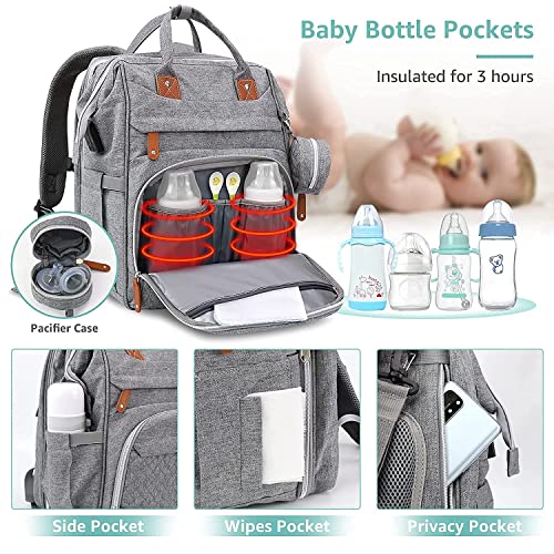 DERSTUEWE Diaper Bag Backpack，Baby Diaper Bags, Baby Shower Gifts, Multifunctional diaper backpack Large Capacity, (Heather Grey)