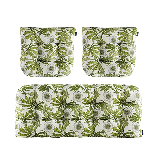 BLISSWALK Outdoor Chair Cushions,3 Piece Loveseat Outdoor Cushions Set,Floral,Tufted/Wicker Patio Cushions for Patio Furniture All Weather,，（44"x19" & 19"x19",