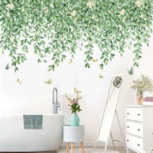 Green Leaf Wall Decals Hanging Vine Wall Sticker Plant Flower Wall Decal Butterfly DIY Removable Wall Stickers Peel and Stick Art Murals for Kids Baby Girls Nursery Bedroom Living Room