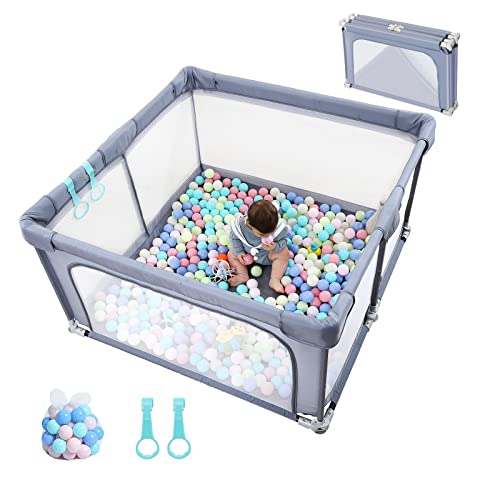 UBRAVOO Foldable Baby Playpen, Safe No Gaps Kids Activity Center with Breathable Mesh & Large Zipper Door, Portable Toddler Playard for Indoor & Outdoor, 49“x*49”x27“(Grey)