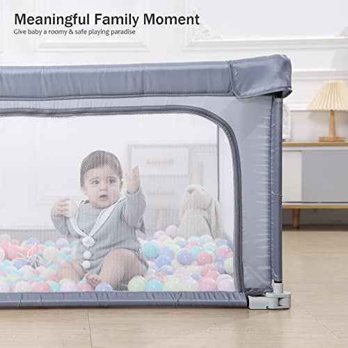 UBRAVOO Foldable Baby Playpen, Safe No Gaps Kids Activity Center with Breathable Mesh & Large Zipper Door, Portable Toddler Playard for Indoor & Outdoor, 49“x*49”x27“(Grey)