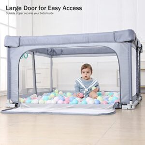 UBRAVOO Foldable Baby Playpen, Safe No Gaps Kids Activity Center with Breathable Mesh & Large Zipper Door, Portable Toddler Playard for Indoor & Outdoor, 49“x*49”x27“(Grey)