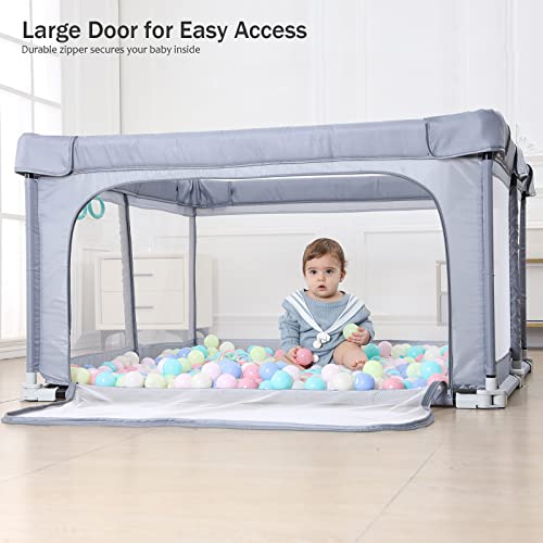 UBRAVOO Foldable Baby Playpen, Safe No Gaps Kids Activity Center with Breathable Mesh & Large Zipper Door, Portable Toddler Playard for Indoor & Outdoor, 49“x*49”x27“(Grey)