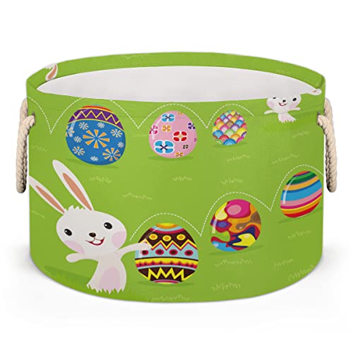 Easter Bunny Rabbit Eggs (6) Large Round Baskets for Storage Laundry Baskets with Handles Blanket Storage Basket for Bathroom Shelves Bins for Organizing Nursery Hamper Girl Boy