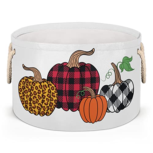 St.patrick 's Day Pumpkins Large Round Baskets for Storage Laundry Baskets with Handles Blanket Storage Basket for Bathroom Shelves Bins for Organizing Nursery Hamper Girl Boy