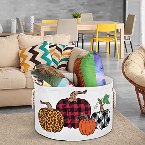 St.patrick 's Day Pumpkins Large Round Baskets for Storage Laundry Baskets with Handles Blanket Storage Basket for Bathroom Shelves Bins for Organizing Nursery Hamper Girl Boy