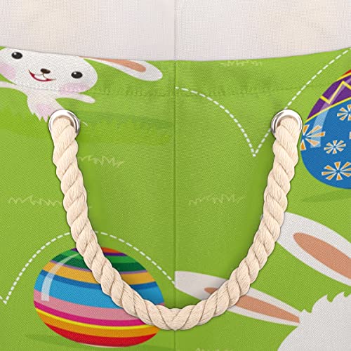 Easter Bunny Rabbit Eggs (6) Large Round Baskets for Storage Laundry Baskets with Handles Blanket Storage Basket for Bathroom Shelves Bins for Organizing Nursery Hamper Girl Boy