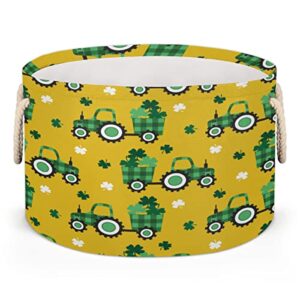 checkered tractor clover leaves st patrick's large round baskets for storage laundry baskets with handles blanket storage basket for bathroom shelves bins for organizing nursery hamper girl boy