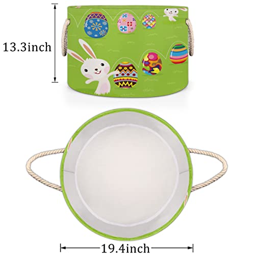 Easter Bunny Rabbit Eggs (6) Large Round Baskets for Storage Laundry Baskets with Handles Blanket Storage Basket for Bathroom Shelves Bins for Organizing Nursery Hamper Girl Boy