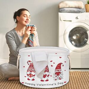 Valentine Cute Gnomes Love Heart (15) Large Round Baskets for Storage Laundry Baskets with Handles Blanket Storage Basket for Bathroom Shelves Bins for Organizing Nursery Hamper Girl Boy