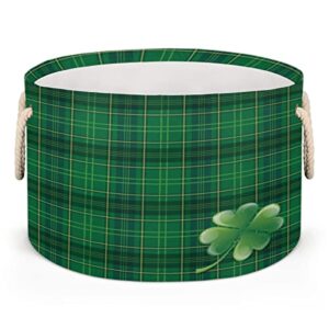 saint patricks day tartan cloverleaf large round baskets for storage laundry baskets with handles blanket storage basket for bathroom shelves bins for organizing nursery hamper girl boy