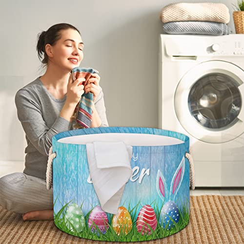 Easter Bunny Rabbit Eggs (14) Large Round Baskets for Storage Laundry Baskets with Handles Blanket Storage Basket for Bathroom Shelves Bins for Organizing Nursery Hamper Girl Boy