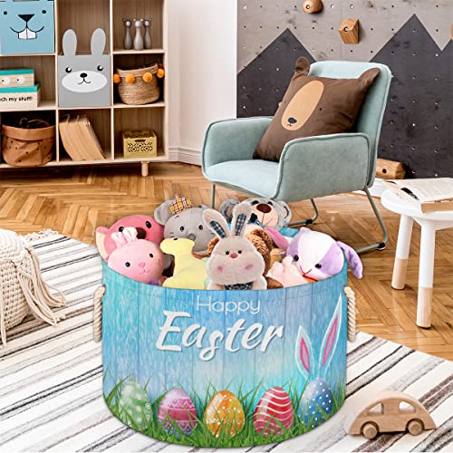 Easter Bunny Rabbit Eggs (14) Large Round Baskets for Storage Laundry Baskets with Handles Blanket Storage Basket for Bathroom Shelves Bins for Organizing Nursery Hamper Girl Boy