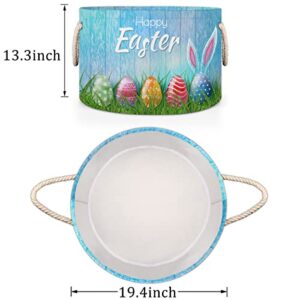 Easter Bunny Rabbit Eggs (14) Large Round Baskets for Storage Laundry Baskets with Handles Blanket Storage Basket for Bathroom Shelves Bins for Organizing Nursery Hamper Girl Boy