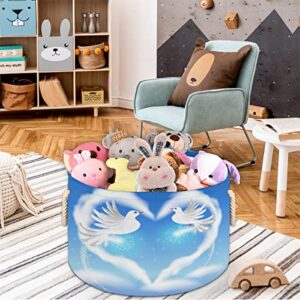 Heart Shape Bird Couple Large Round Baskets for Storage Laundry Baskets with Handles Blanket Storage Basket for Bathroom Shelves Bins for Organizing Nursery Hamper Girl Boy