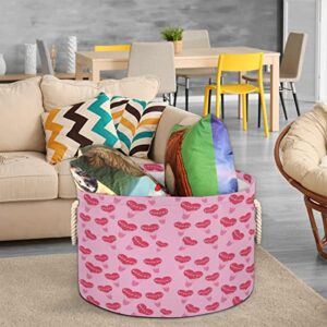 Heart Balloon Valentine's Day Large Round Baskets for Storage Laundry Baskets with Handles Blanket Storage Basket for Bathroom Shelves Bins for Organizing Nursery Hamper Girl Boy