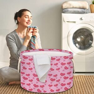 Heart Balloon Valentine's Day Large Round Baskets for Storage Laundry Baskets with Handles Blanket Storage Basket for Bathroom Shelves Bins for Organizing Nursery Hamper Girl Boy