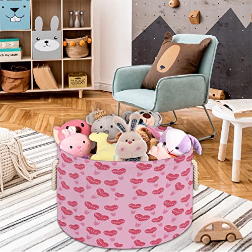 Heart Balloon Valentine's Day Large Round Baskets for Storage Laundry Baskets with Handles Blanket Storage Basket for Bathroom Shelves Bins for Organizing Nursery Hamper Girl Boy