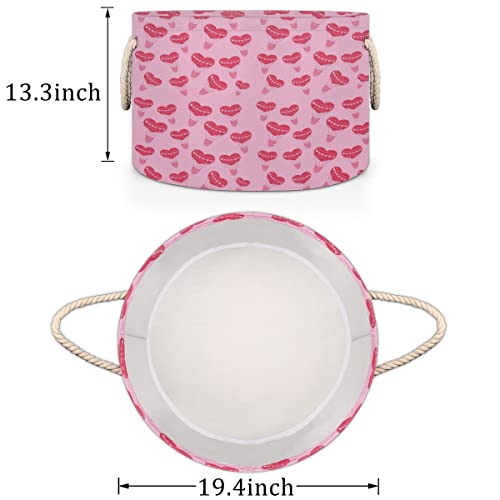 Heart Balloon Valentine's Day Large Round Baskets for Storage Laundry Baskets with Handles Blanket Storage Basket for Bathroom Shelves Bins for Organizing Nursery Hamper Girl Boy