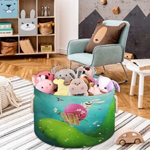 Easter Bunny Rabbit Eggs (9) Large Round Baskets for Storage Laundry Baskets with Handles Blanket Storage Basket for Bathroom Shelves Bins for Organizing Nursery Hamper Girl Boy