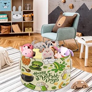 Happy St.patrick 's Day Letters Large Round Baskets for Storage Laundry Baskets with Handles Blanket Storage Basket for Bathroom Shelves Bins for Organizing Nursery Hamper Girl Boy