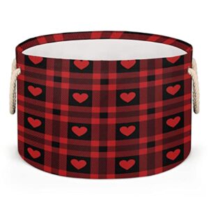 red love heart plaid large round baskets for storage laundry baskets with handles blanket storage basket for bathroom shelves bins for organizing nursery hamper girl boy