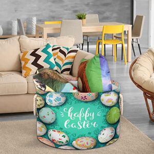 Easter Eggs (3) Large Round Baskets for Storage Laundry Baskets with Handles Blanket Storage Basket for Bathroom Shelves Bins for Organizing Nursery Hamper Girl Boy