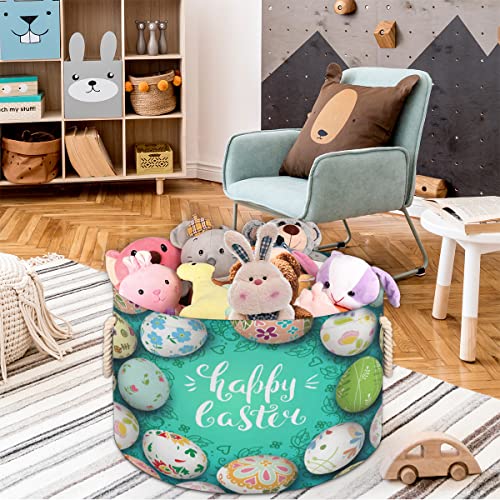 Easter Eggs (3) Large Round Baskets for Storage Laundry Baskets with Handles Blanket Storage Basket for Bathroom Shelves Bins for Organizing Nursery Hamper Girl Boy