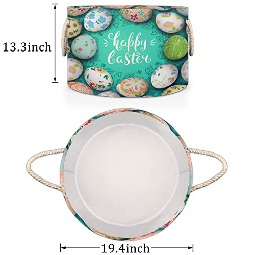 Easter Eggs (3) Large Round Baskets for Storage Laundry Baskets with Handles Blanket Storage Basket for Bathroom Shelves Bins for Organizing Nursery Hamper Girl Boy