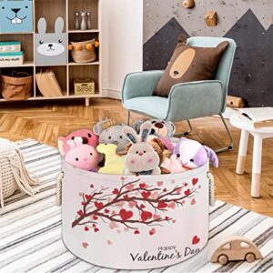 Tree Branches Leaf Heart Valentine's Day (7) Large Round Baskets for Storage Laundry Baskets with Handles Blanket Storage Basket for Bathroom Shelves Bins for Organizing Nursery Hamper Girl Boy