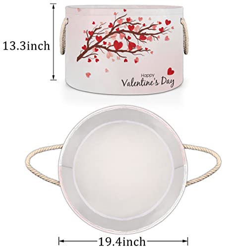 Tree Branches Leaf Heart Valentine's Day (7) Large Round Baskets for Storage Laundry Baskets with Handles Blanket Storage Basket for Bathroom Shelves Bins for Organizing Nursery Hamper Girl Boy