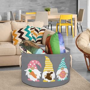 Easter Gnomes Easter Egg Bunny And Carrot Large Round Baskets for Storage Laundry Baskets with Handles Blanket Storage Basket for Bathroom Shelves Bins for Organizing Nursery Hamper Girl Boy