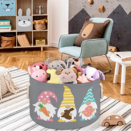 Easter Gnomes Easter Egg Bunny And Carrot Large Round Baskets for Storage Laundry Baskets with Handles Blanket Storage Basket for Bathroom Shelves Bins for Organizing Nursery Hamper Girl Boy