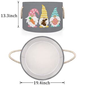 Easter Gnomes Easter Egg Bunny And Carrot Large Round Baskets for Storage Laundry Baskets with Handles Blanket Storage Basket for Bathroom Shelves Bins for Organizing Nursery Hamper Girl Boy