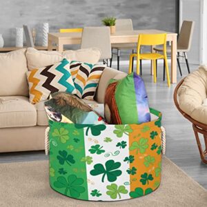 Shamrocks On Irish Flag Large Round Baskets for Storage Laundry Baskets with Handles Blanket Storage Basket for Bathroom Shelves Bins for Organizing Nursery Hamper Girl Boy