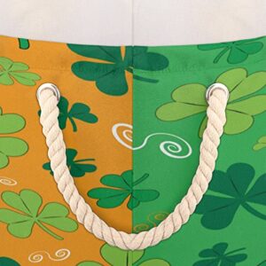 Shamrocks On Irish Flag Large Round Baskets for Storage Laundry Baskets with Handles Blanket Storage Basket for Bathroom Shelves Bins for Organizing Nursery Hamper Girl Boy