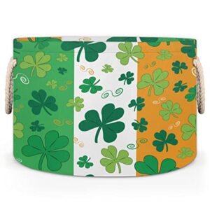 Shamrocks On Irish Flag Large Round Baskets for Storage Laundry Baskets with Handles Blanket Storage Basket for Bathroom Shelves Bins for Organizing Nursery Hamper Girl Boy