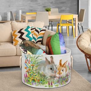 Easter Bunny Rabbit Eggs (12) Large Round Baskets for Storage Laundry Baskets with Handles Blanket Storage Basket for Bathroom Shelves Bins for Organizing Nursery Hamper Girl Boy