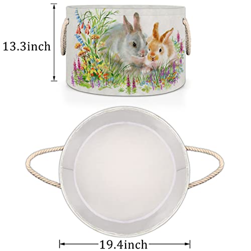 Easter Bunny Rabbit Eggs (12) Large Round Baskets for Storage Laundry Baskets with Handles Blanket Storage Basket for Bathroom Shelves Bins for Organizing Nursery Hamper Girl Boy